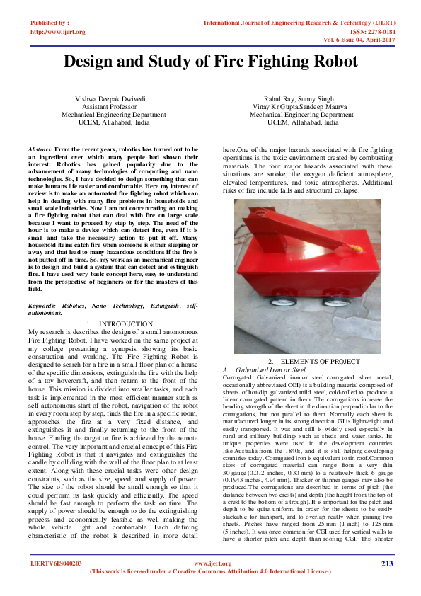 (PDF) Design and Study of Fire Fighting Robot