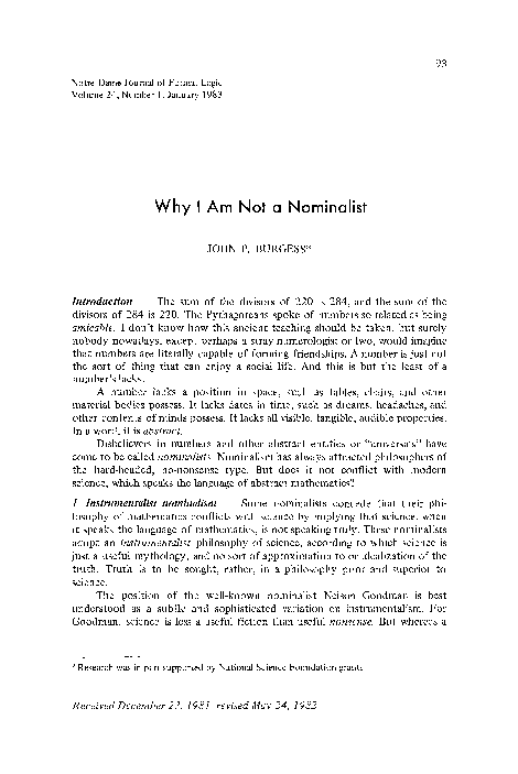 (PDF) Why I am not a nominalist