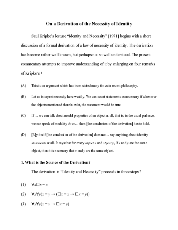 (PDF) On a derivation of the necessity of identity