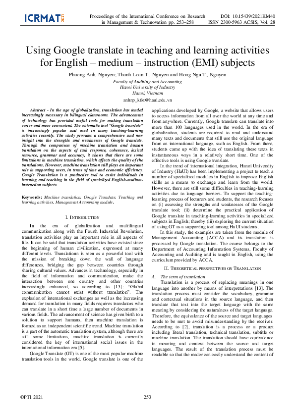 (PDF) Using Google translate in teaching and learning activities for ...