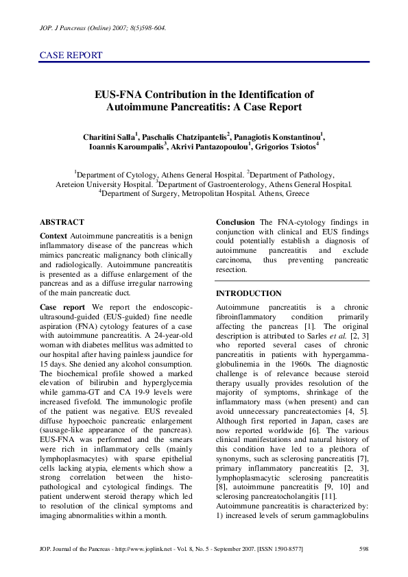 (PDF) EUS-FNA contribution in the identification of autoimmune ...