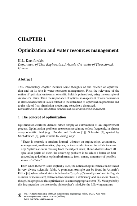 (PDF) Optimization and water resources management