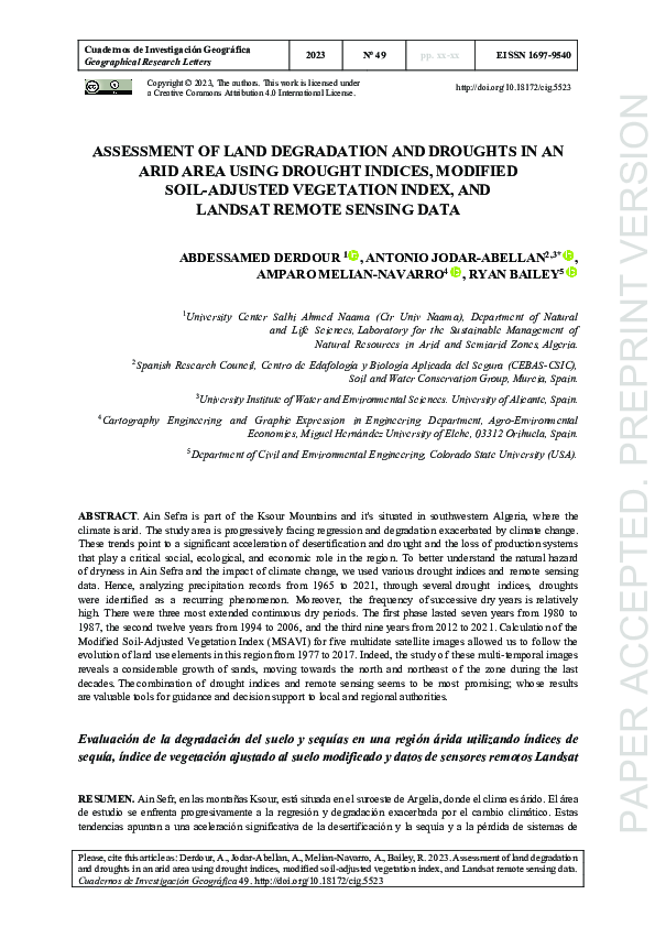 (PDF) Assessment of Land Degradation and Droughts in an Arid Area Using Drought Indices ...
