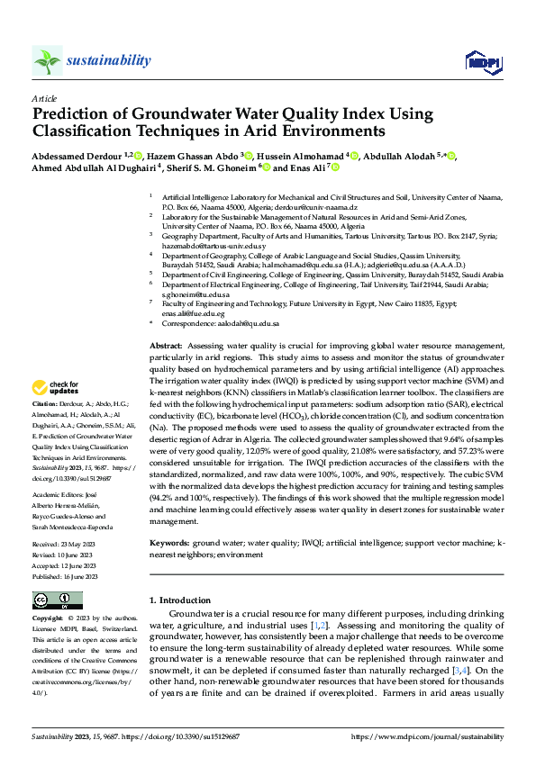 (PDF) Prediction of Groundwater Quality Index Using Classification Techniques in Arid Environments