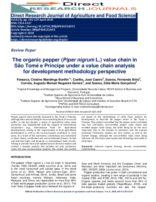 (PDF) The organic pepper (Piper nigrum L.) value chain in São Tomé e ...