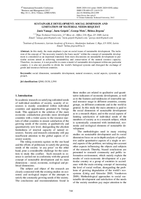 (PDF) Sustainable Development: Social Dimension and Limitation of ...
