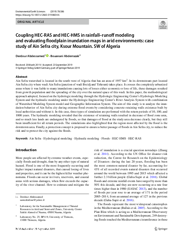 Pdf Coupling Hec Ras And Hec Hms In Rainfallrunoff Modeling And Evaluating Floodplain