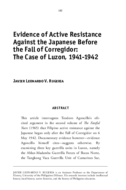 (PDF) Evidence of Active Resistance Against the Japanese before the ...