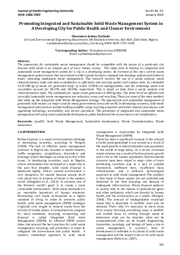 (PDF) Promoting Integrated and Sustainable Solid Waste Management System in A Developing City ...