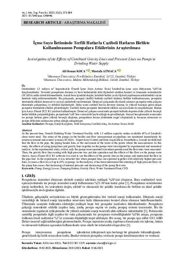 (PDF) İçme Suyu İletiminde Terfili Hatlarla Cazibeli Hatların Birlikte ...