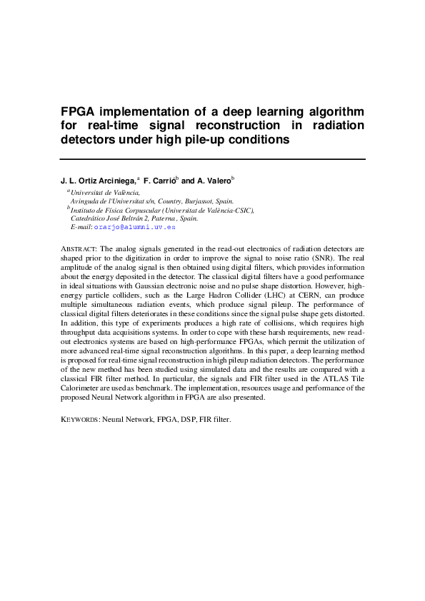 (PDF) FPGA implementation of a deep learning algorithm for real-time signal reconstruction in ...