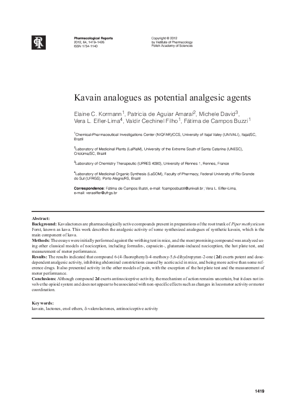 (PDF) Kavain analogues as potential analgesic agents