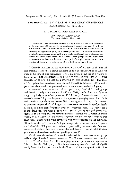 (PDF) Eye Movement Patterns as a Function of Previous Tachistoscopic ...