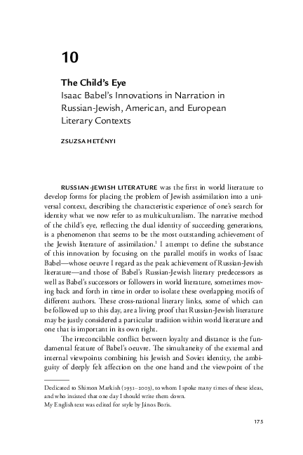 (PDF) The Child's Eye. Isaac Babel’s Innovations in Narration in ...