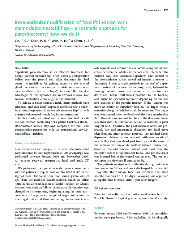(PDF) Intra-auricular modification of facelift incision with ...