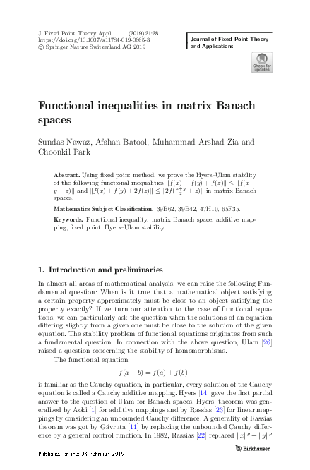 (PDF) Functional inequalities in matrix Banach spaces