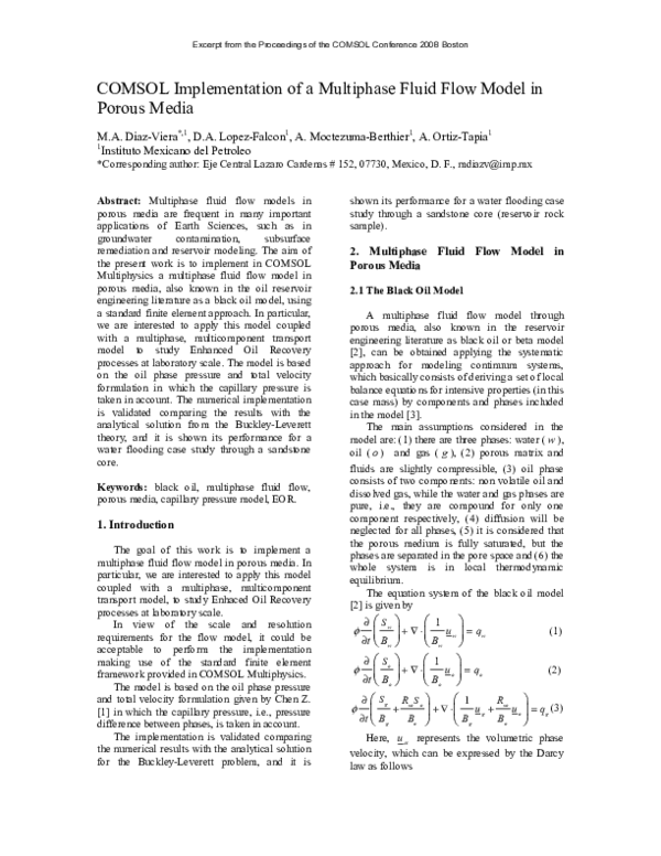 (PDF) COMSOL Implementation of a Multiphase Fluid Flow Model in Porous Media