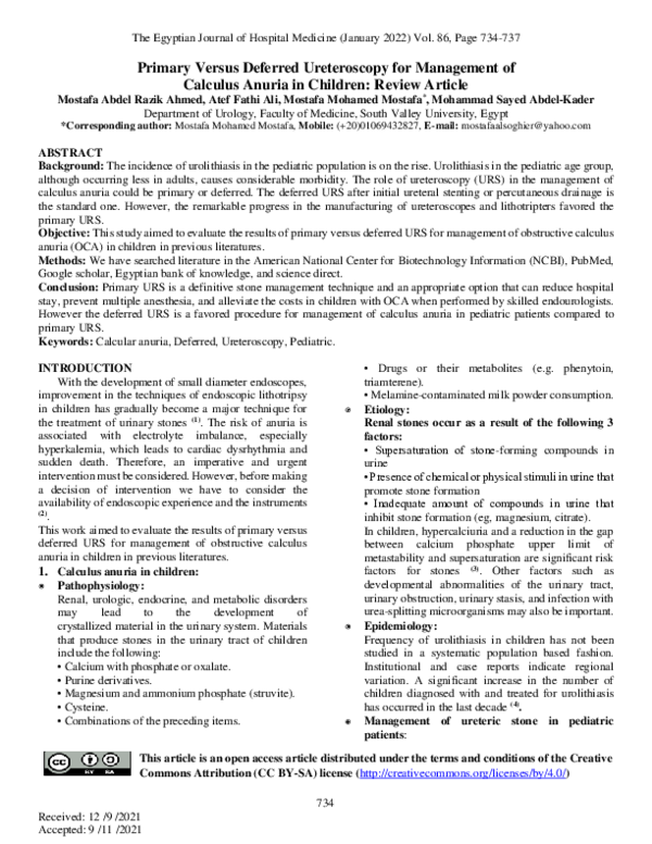 (PDF) Primary Versus Deferred Ureteroscopy for Management of Calculus ...