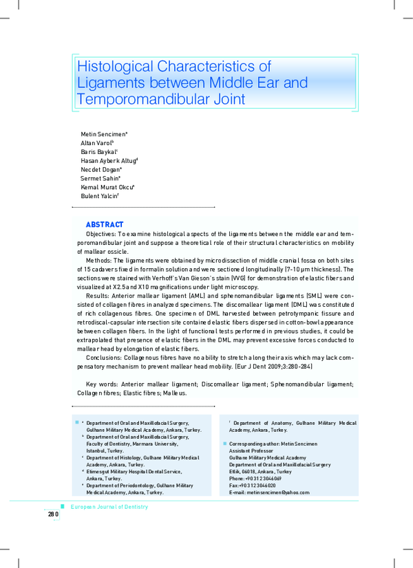 (PDF) Histological characteristics of ligaments between middle ear and ...
