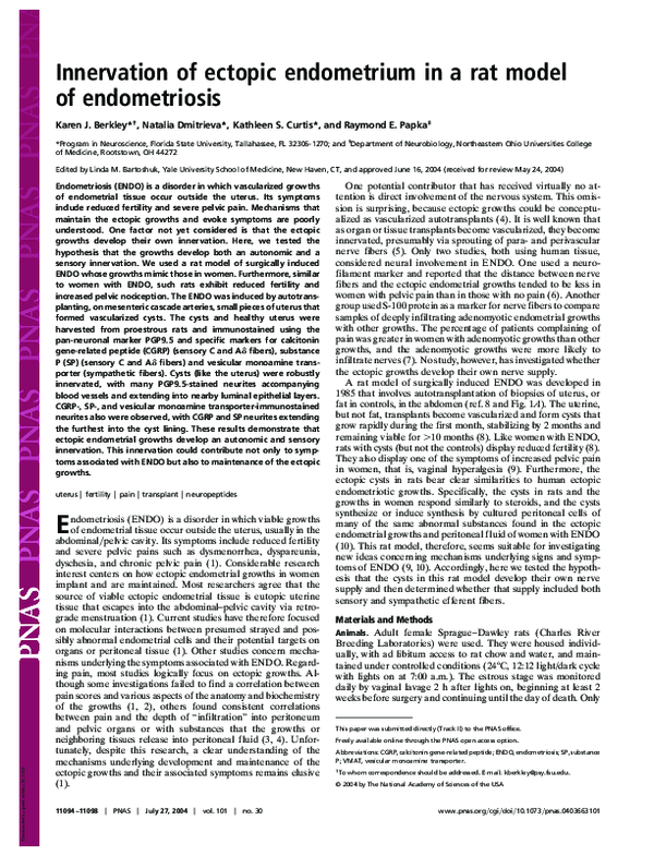 (PDF) Innervation of ectopic endometrium in a rat model of endometriosis