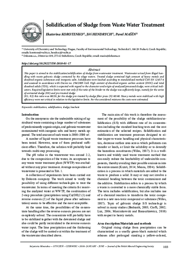 (PDF) Solidification of Sludge from Waste Water Treatment