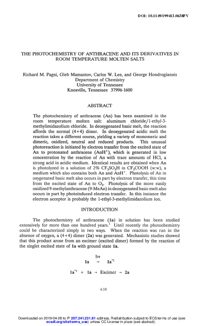 (PDF) The Photochemistry of Anthracene and Its Derivatives in Room Temperature Molten Salts