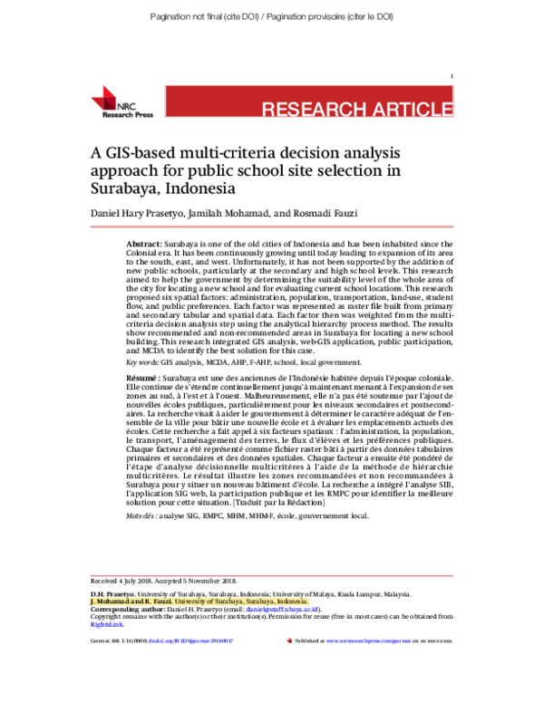 (PDF) A GIS-based multi-criteria decision analysis approach for public school site selection in ...