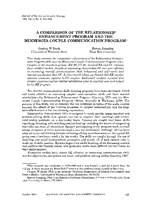 (PDF) A Comparison of the Relationship Enhancement Program and the ...