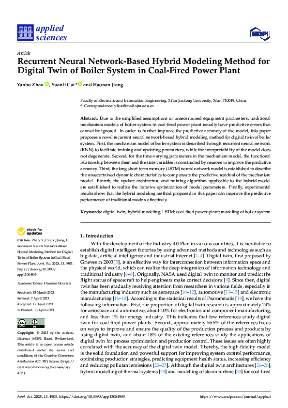 (PDF) Recurrent Neural Network-Based Hybrid Modeling Method for Digital Twin of Boiler System in ...