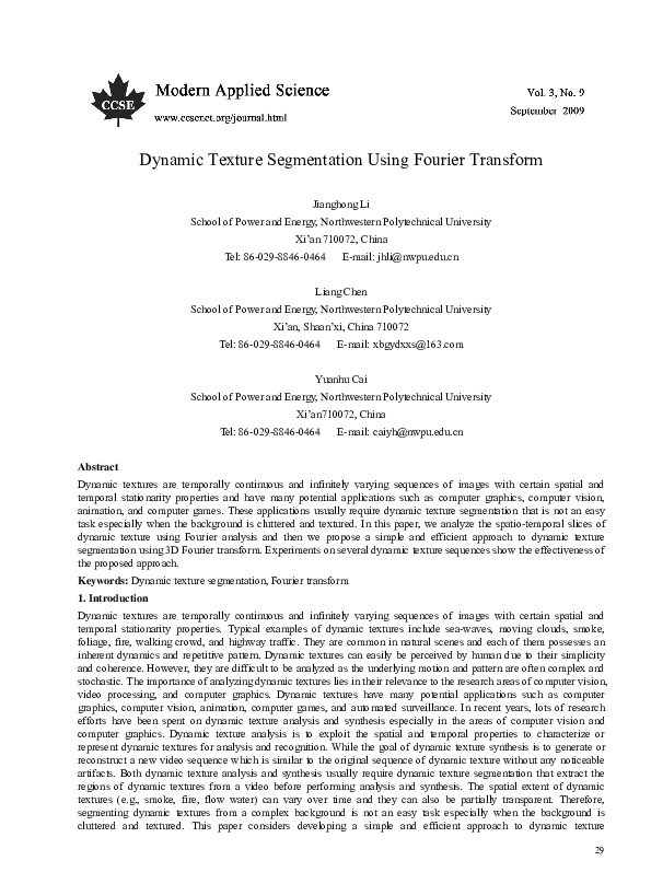 Pdf Dynamic Texture Segmentation Using Fourier Transform