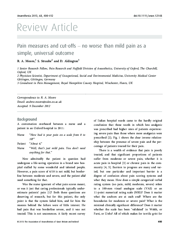 (PDF) Pain measures and cut-offs - ‘no worse than mild pain’ as a ...
