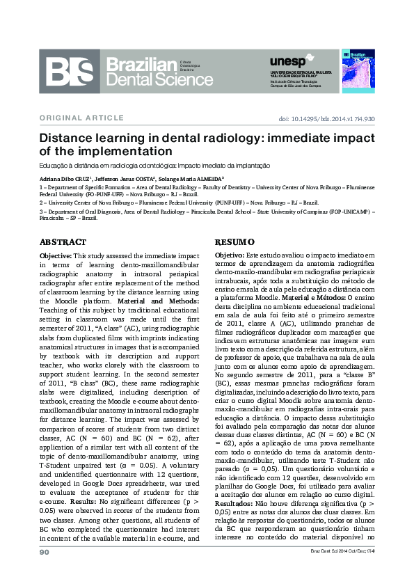 (PDF) Distance learning in dental radiology: Immediate impact of the ...