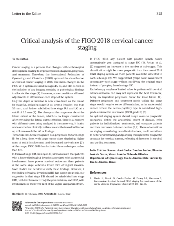 (PDF) Critical analysis of the FIGO 2018 cervical cancer staging
