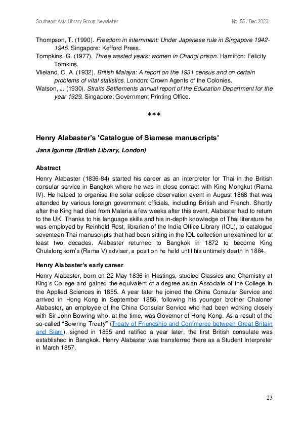 (PDF) Henry Alabaster's 'Catalogue of Siamese manuscripts'