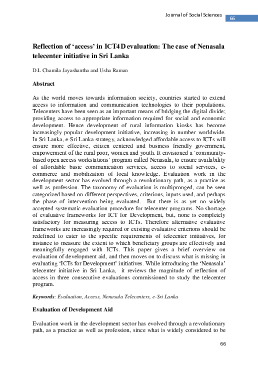 (PDF) Reflection of ‘access’ in ICT4D evaluation: The case of Nenasala ...
