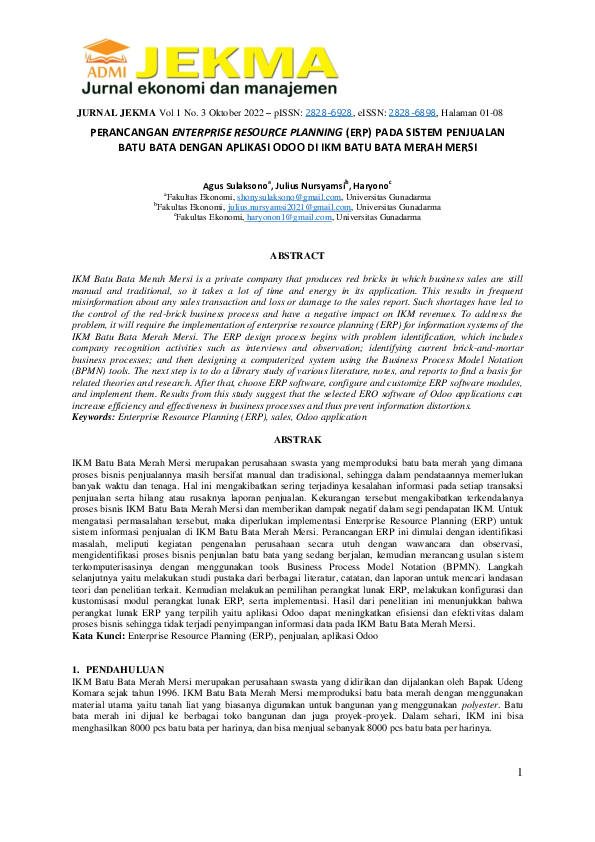 (PDF) Perancangan Enterprise Resource Planning (Erp) Pada Sistem ...