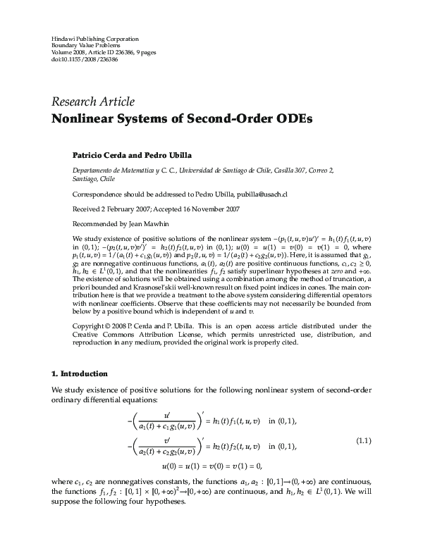 (PDF) Nonlinear Systems of Second-Order ODEs