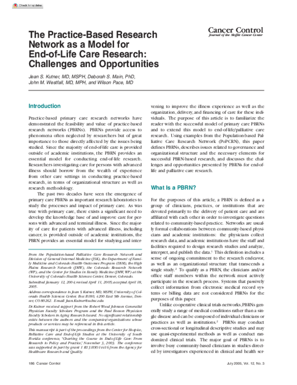(PDF) The Practice-Based Research Network as a Model for End-of-Life ...