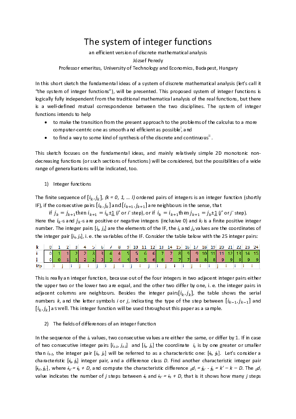 (PDF) The system of integer functions, an efficient version of discrete mathematical analysis
