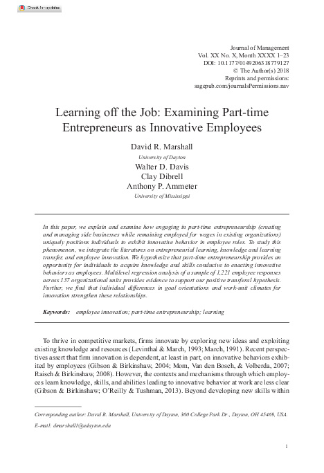 (PDF) Learning off the Job: Examining Part-time Entrepreneurs as ...