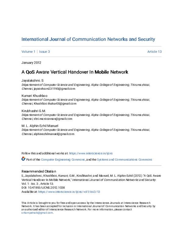 (PDF) A QoS Aware Vertical Handover In Mobile Network | Alphin Manuel and Khushboo Thakur ...