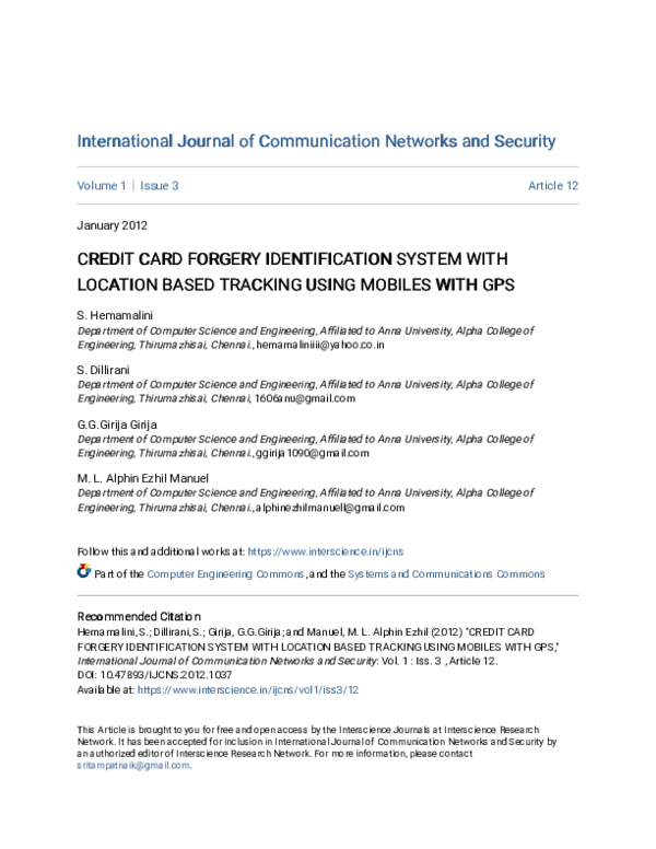 (PDF) Credit Card Forgery Identification System with Location Based ...