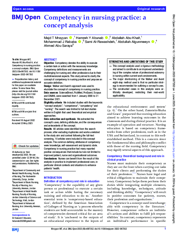 (PDF) Competency in nursing practice: a concept analysis