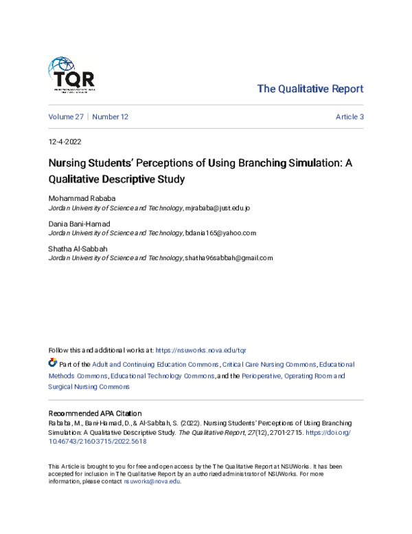 (PDF) Nursing Students’ Perceptions of Using Branching Simulation: A Qualitative Descriptive Study