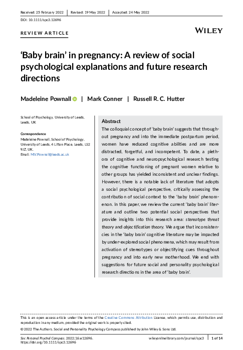 (PDF) ‘Baby brain’ in pregnancy: A review of social psychological ...