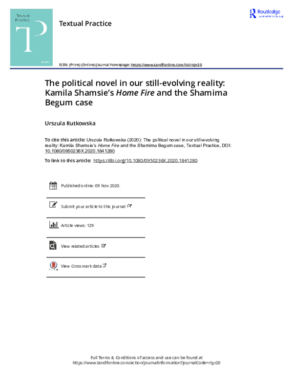 (PDF) The political novel in our still-evolving reality: Kamila Shamsie ...