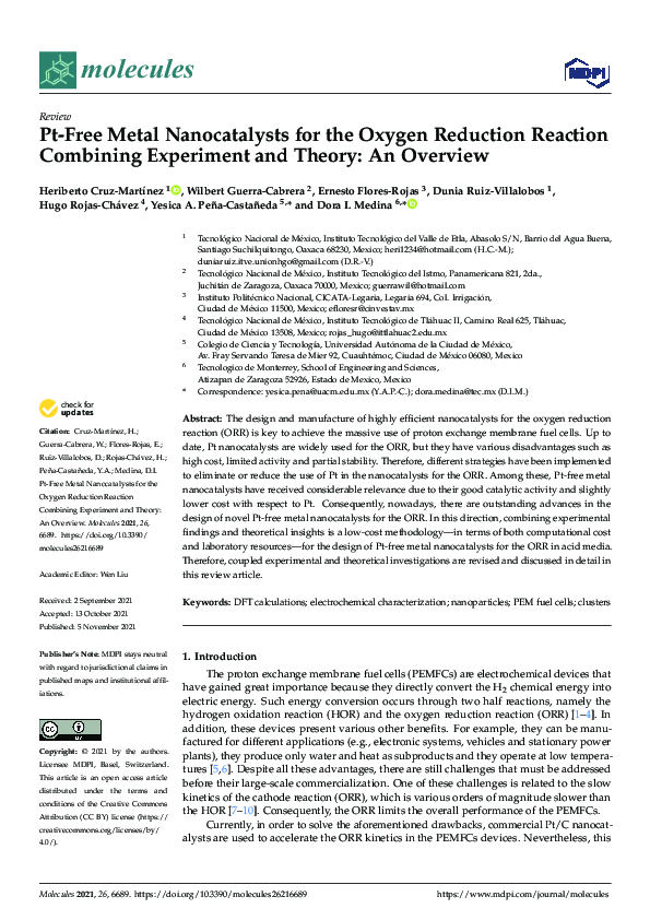 (PDF) Pt-Free Metal Nanocatalysts for the Oxygen Reduction Reaction ...