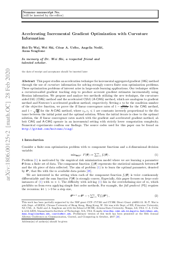 (PDF) Accelerating incremental gradient optimization with curvature information