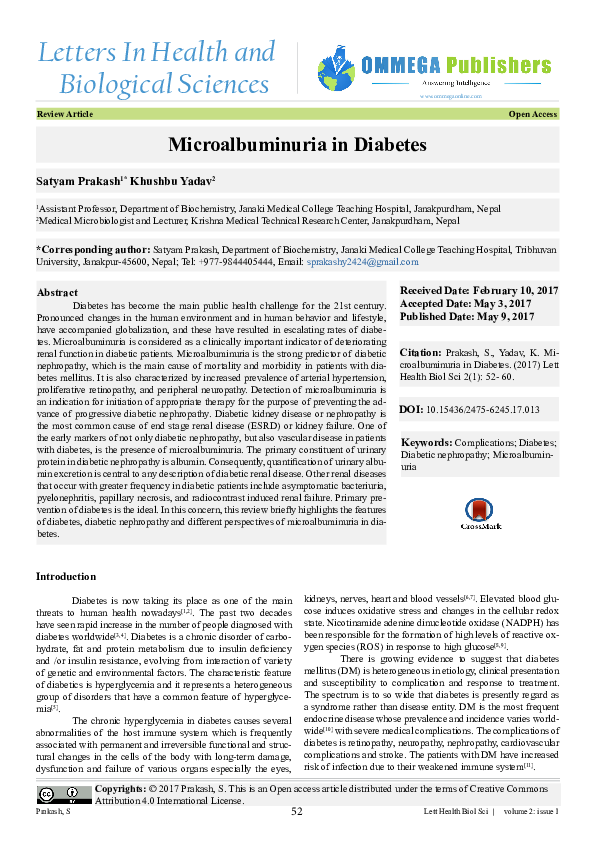 (PDF) Microalbuminuria in Diabetes