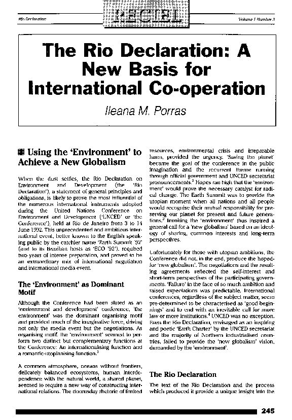 (PDF) The Rio Declaration: A New Basis for International Co-operation